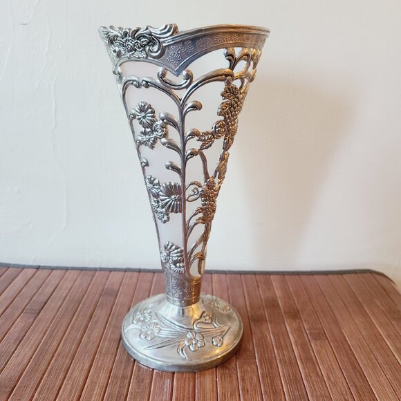 Accents | Vintage Art Nouveau Style Silver Plated Cutaway Vase Frosted ...